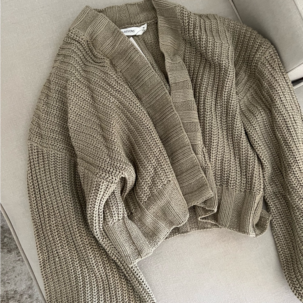 Glassons Thick Knit Crop Sage Green Cardigan - Gem